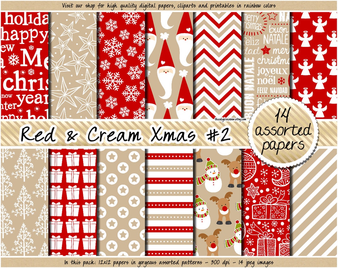 SALE Christmas Digital Paper Red Christmas Digital Paper Holiday ...
