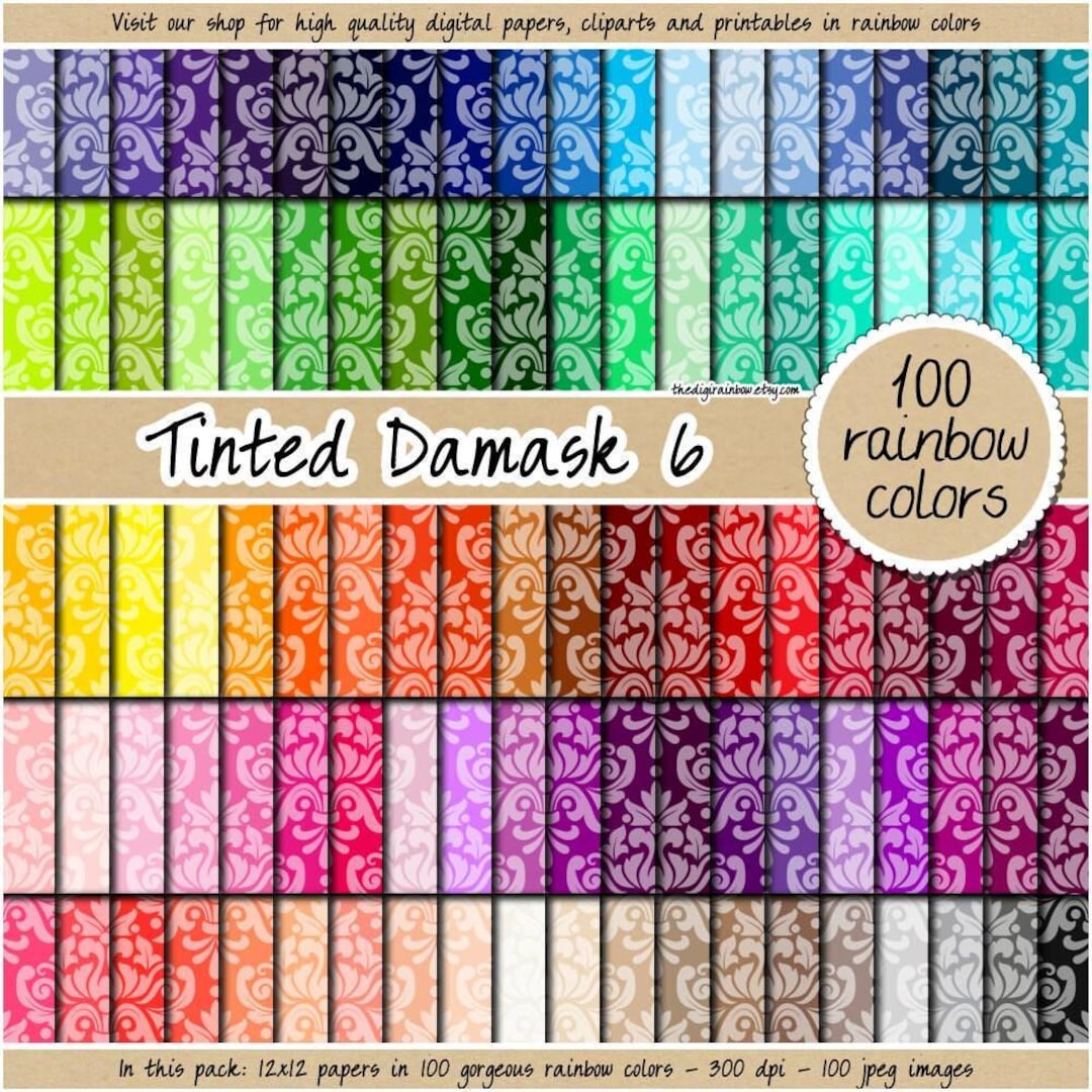 100 Tinted Damask Digital Paper Seamless Antique Pattern Elegant ...