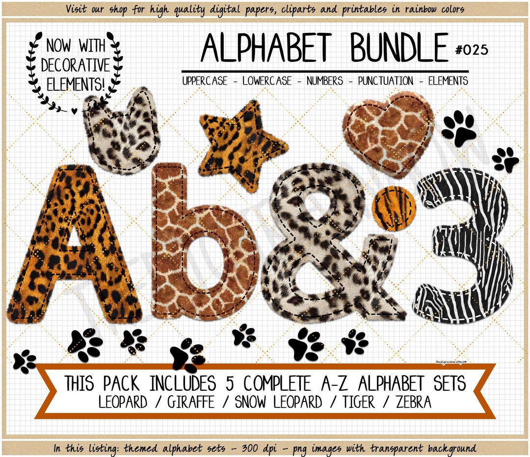 Animal Print Alphabet Leopard Alphabet Safari Clipart Zebra Alphabet ...