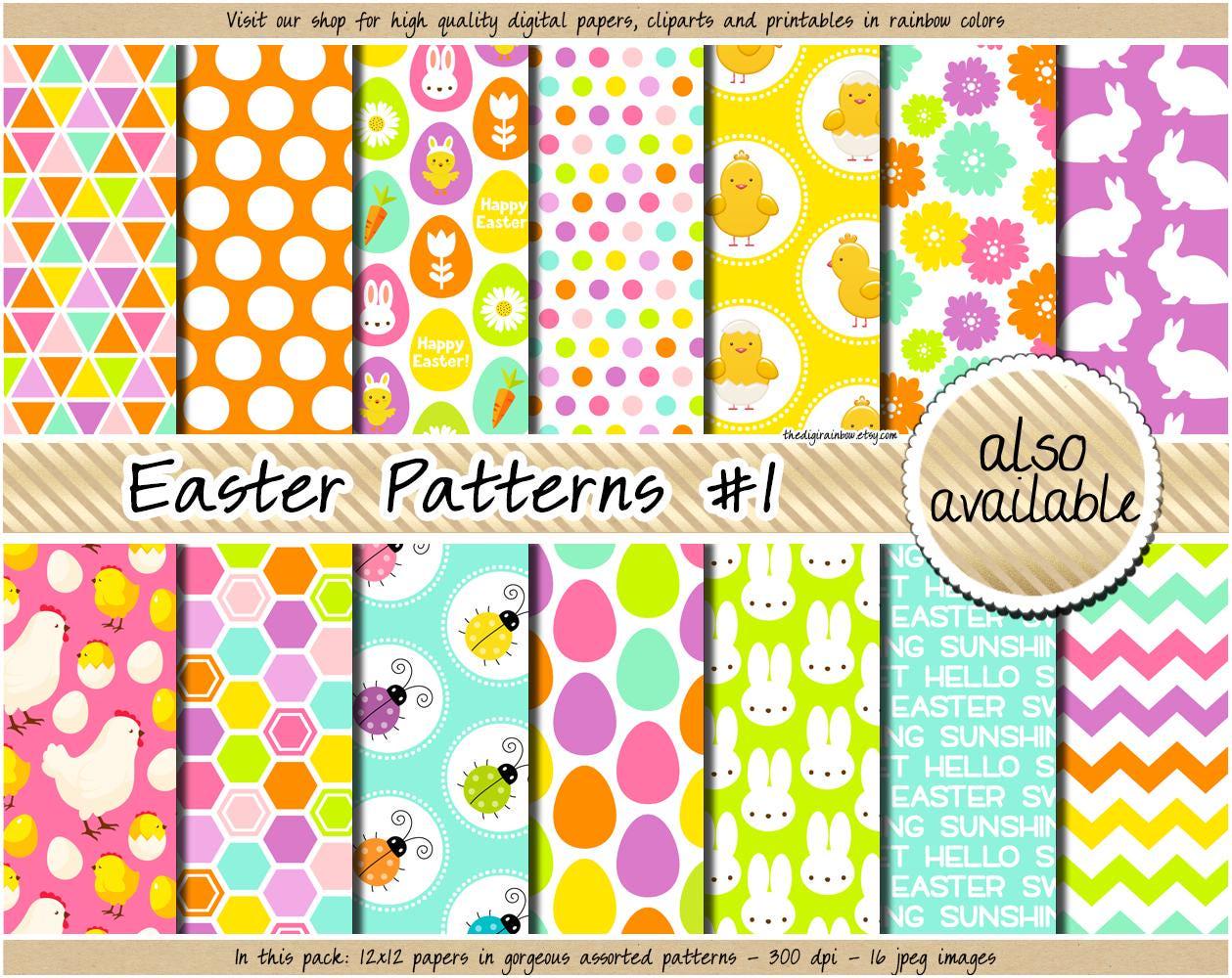 Seamless Easter Digital Paper Rainbow Unicorn Pattern Cute Easter Egg ...
