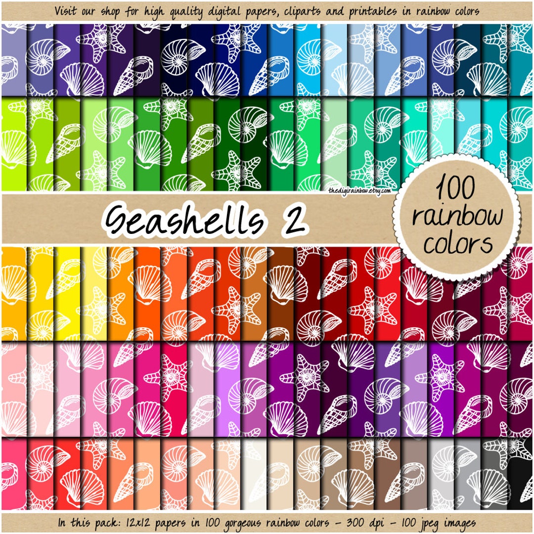 100 Seamless Seashell Digital Paper Beach Digital Paper Sea Nautical ...