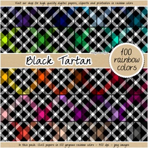 100 Seamless Tartan Digital Paper Black Plaid Pattern Lumberjack ...