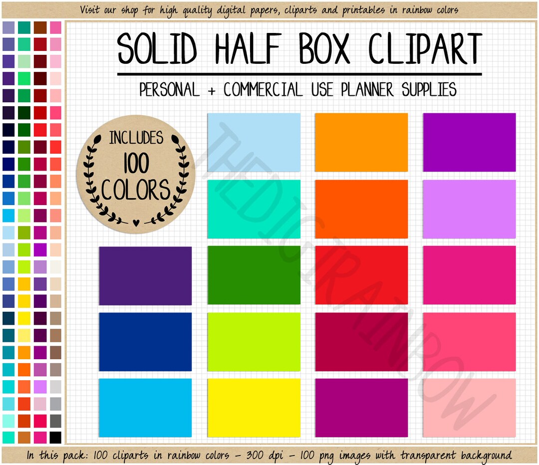 SALE 100 Blank Half Box Clipart Half Box Stickers Rainbow Half Box ...