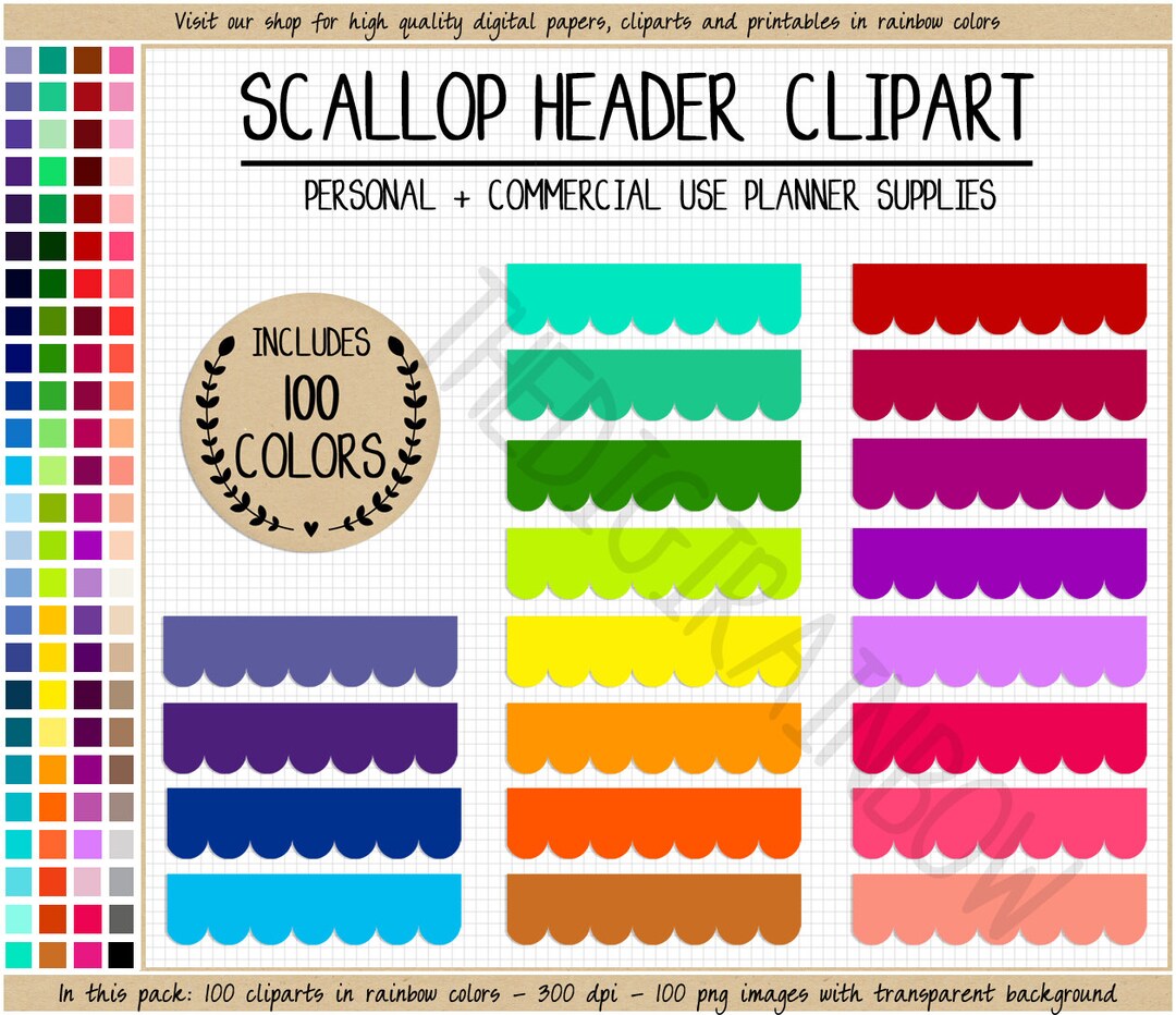 SALE 100 SCALLOP HEADER Sticker Decorative Sticker Scallop Clipart ...