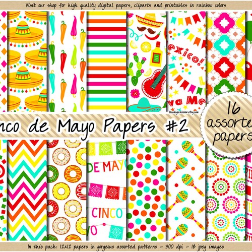 SALE Cinco De Mayo Digital Papers Cinco De Mayo Clipart Fiesta - Etsy