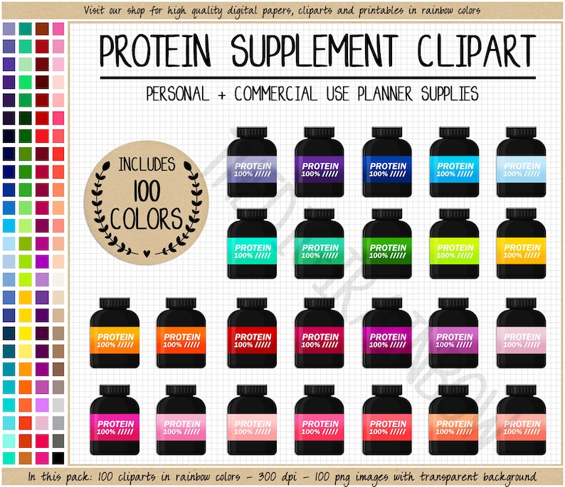 100 PROTEIN Sticker Protein Supplement Clipart Protein Shake Sticker ...