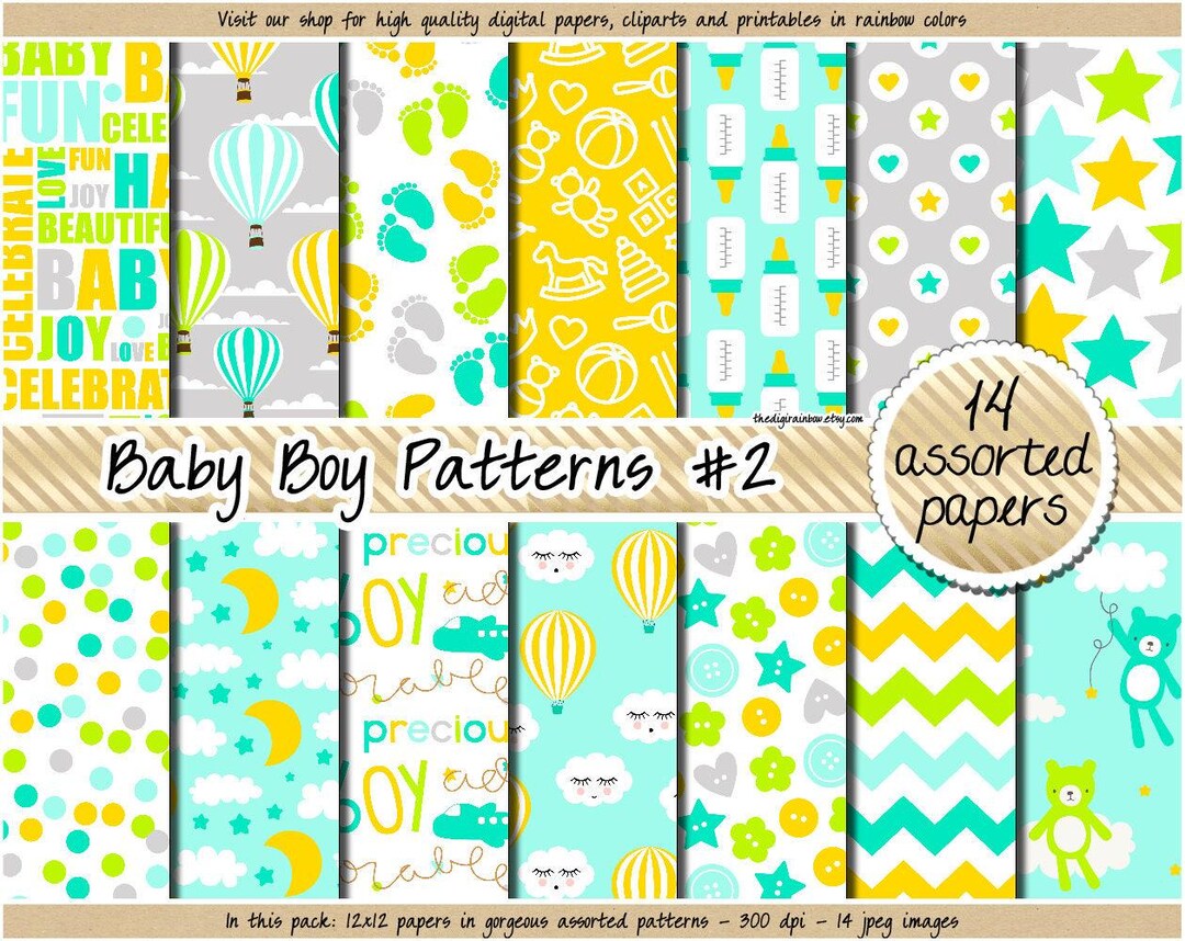 SALE Baby Boy Digital Paper Yellow Grey Digital Paper Baby Shower ...