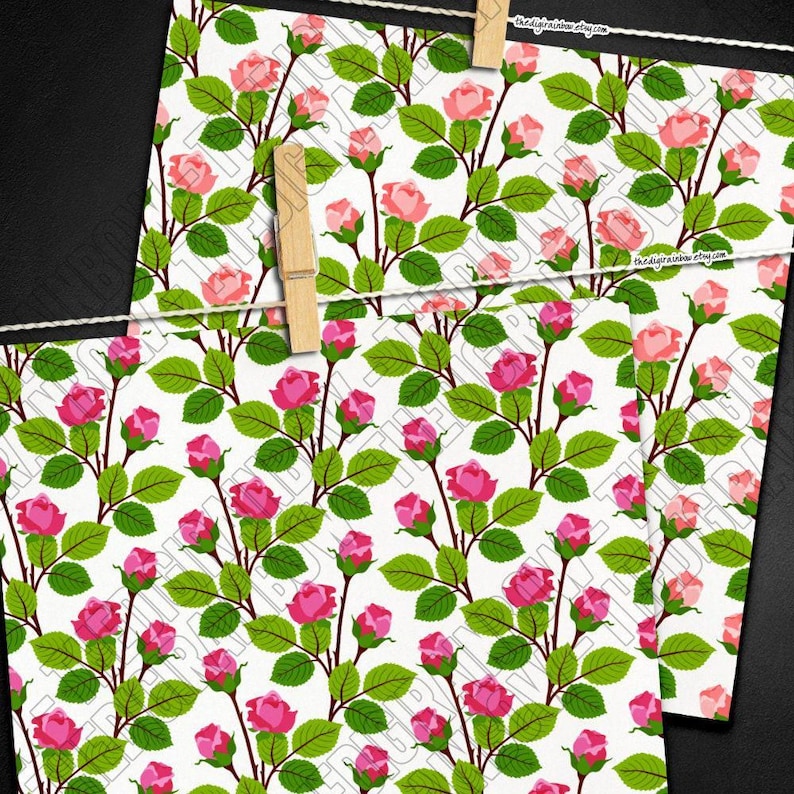 100 Seamless Rose Digital Paper Wedding Invitation Rainbow Floral ...