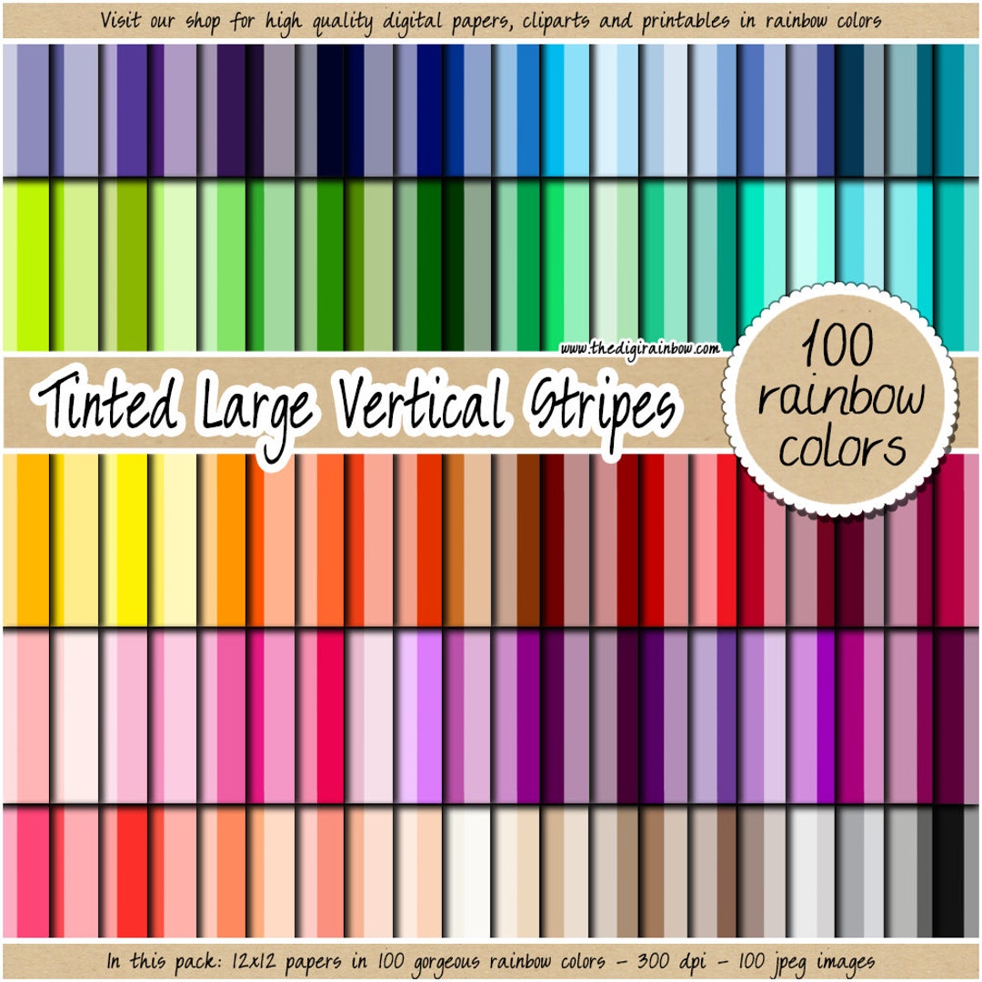 100 SEAMLESS Tinted Striped Digital Paper Big Vertical Stripes Rainbow ...