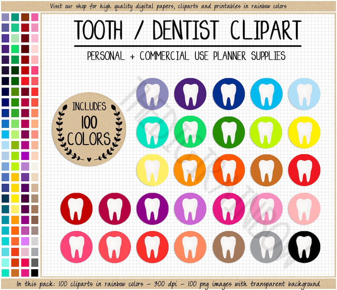 SALE 100 TOOTH Clipart Tooth Planner Stickers Dentist Clipart Health ...