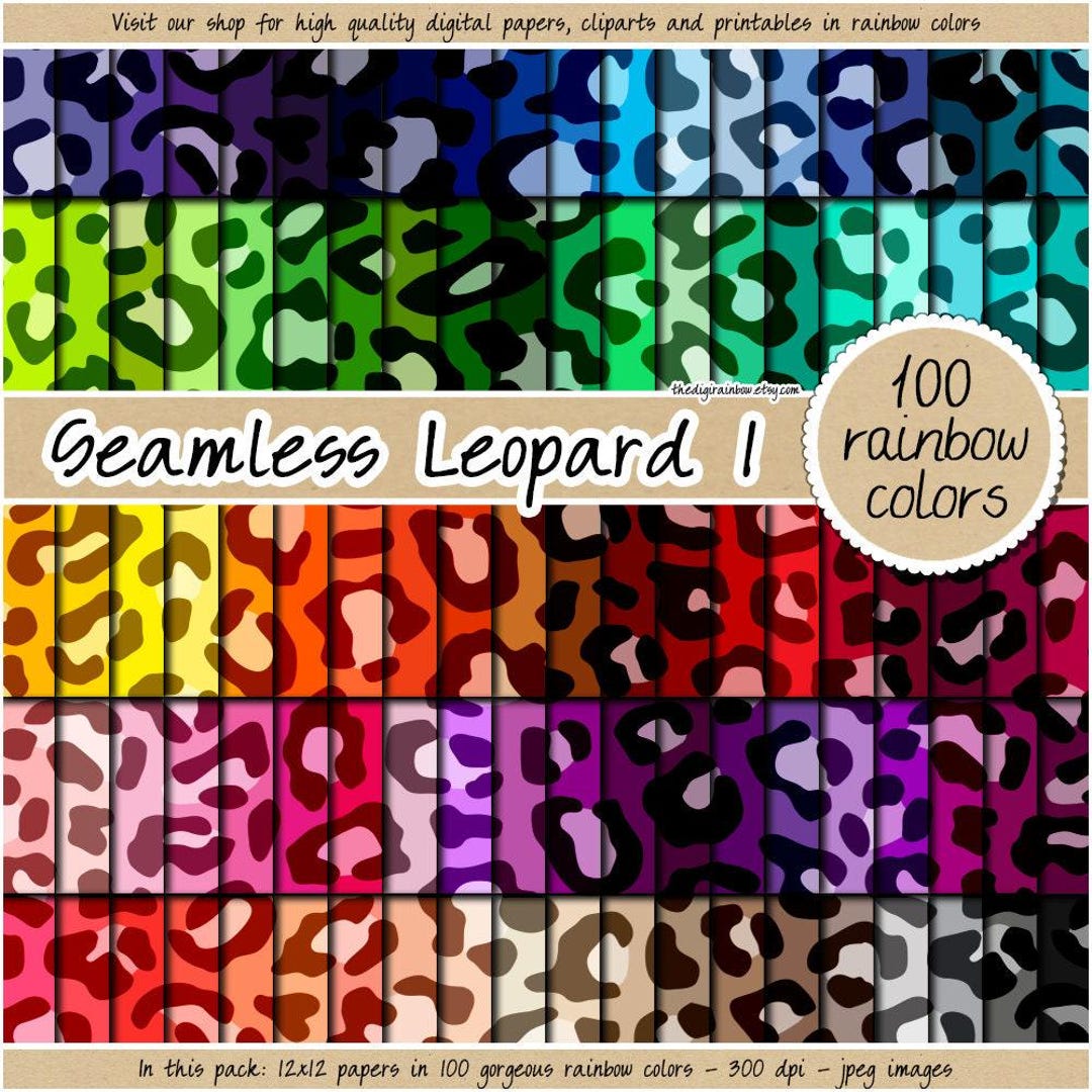 100 Seamless Leopard Digital Paper Rainbow Leopard Texture Safari ...