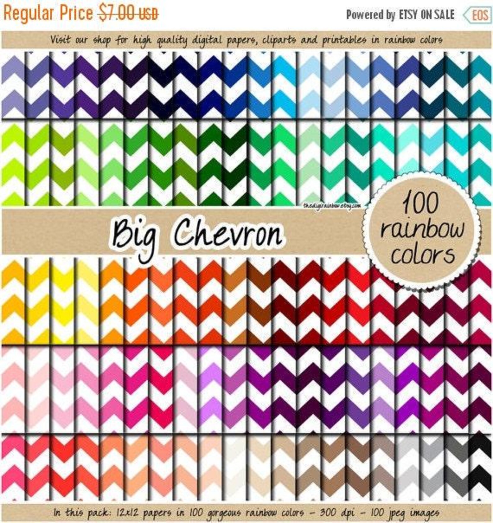 100 Seamless Chevron Digital Paper Rainbow Large Chevron Background ...