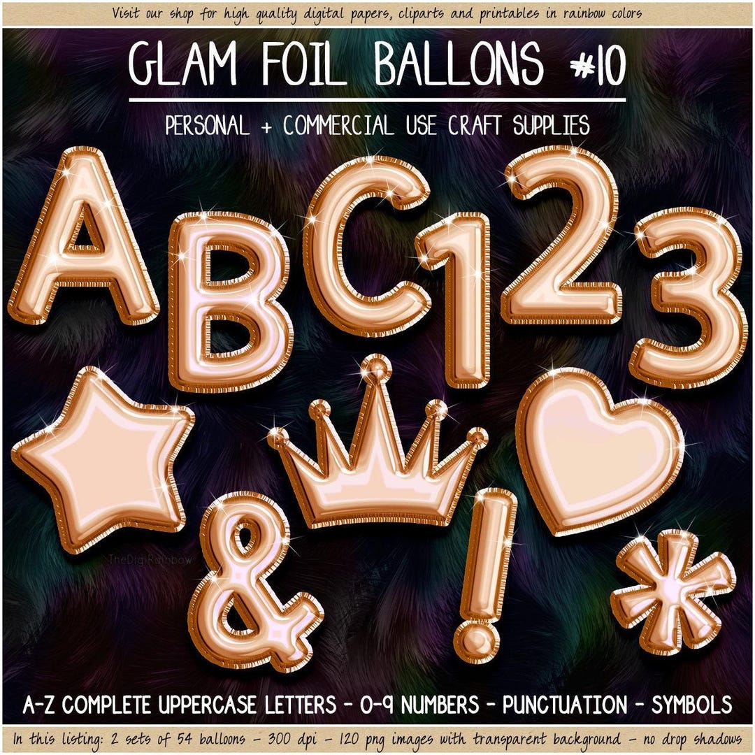 ROSE GOLD Foil Balloon Alphabet Clip Art Birthday Balloon Font ...
