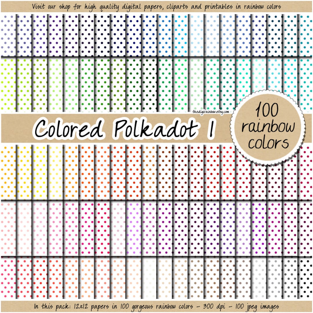 100 SEAMLESS Colored Polka Dot Digital Paper Rainbow Polkadot ...