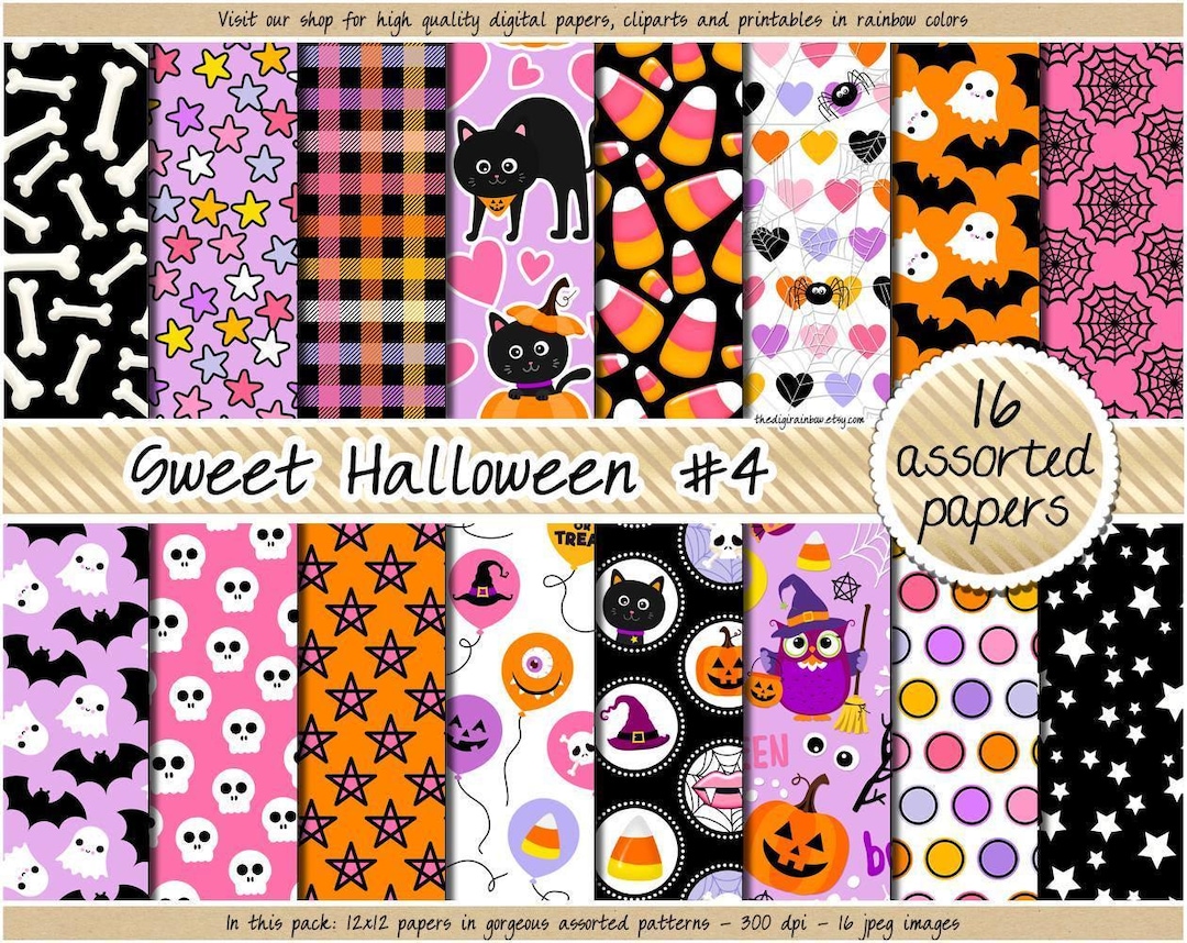 Halloween Digital Scrapbook Paper Black Cat Pattern Witch Printable ...