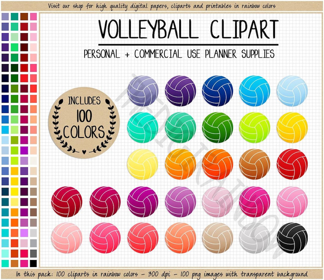 SALE 100 VOLLEYBALL Clipart Rainbow Volley Ball Sticker Sports Stickers ...