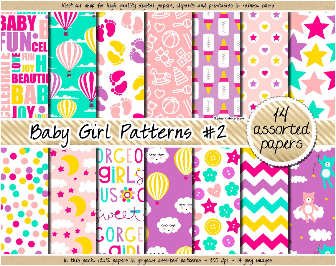 SALE Baby Girl Digital Paper Pink and Blue Digital Paper Baby - Etsy