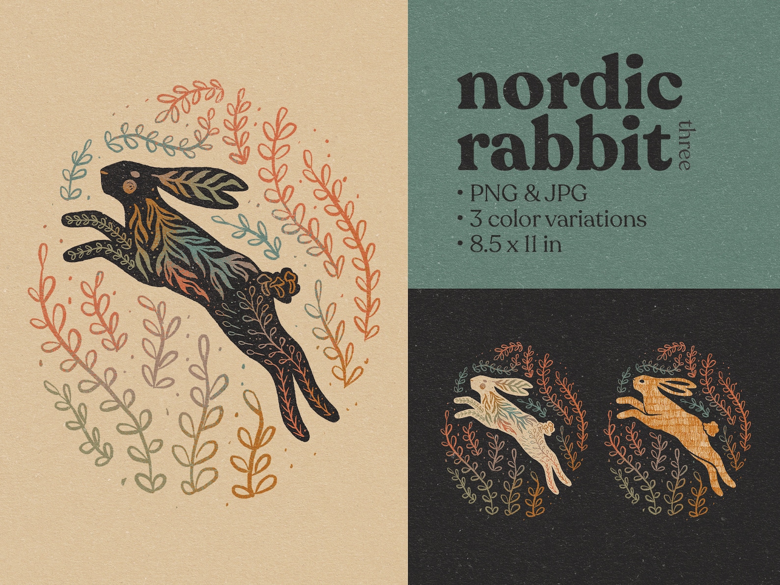 Nordic Rabbit Bundle PNG Design, Easter, Sublimation, Clip Art, Folk ...