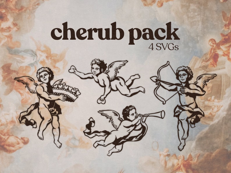 Cherub 4-pack, SVG Vectors, Clip Art, Renaissance, Oil Painting ...