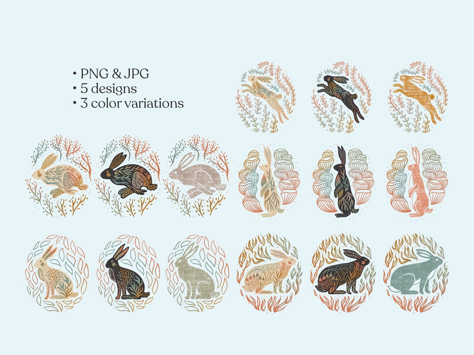 Nordic Rabbit Bundle PNG Design, Easter, Sublimation, Clip Art, Folk ...