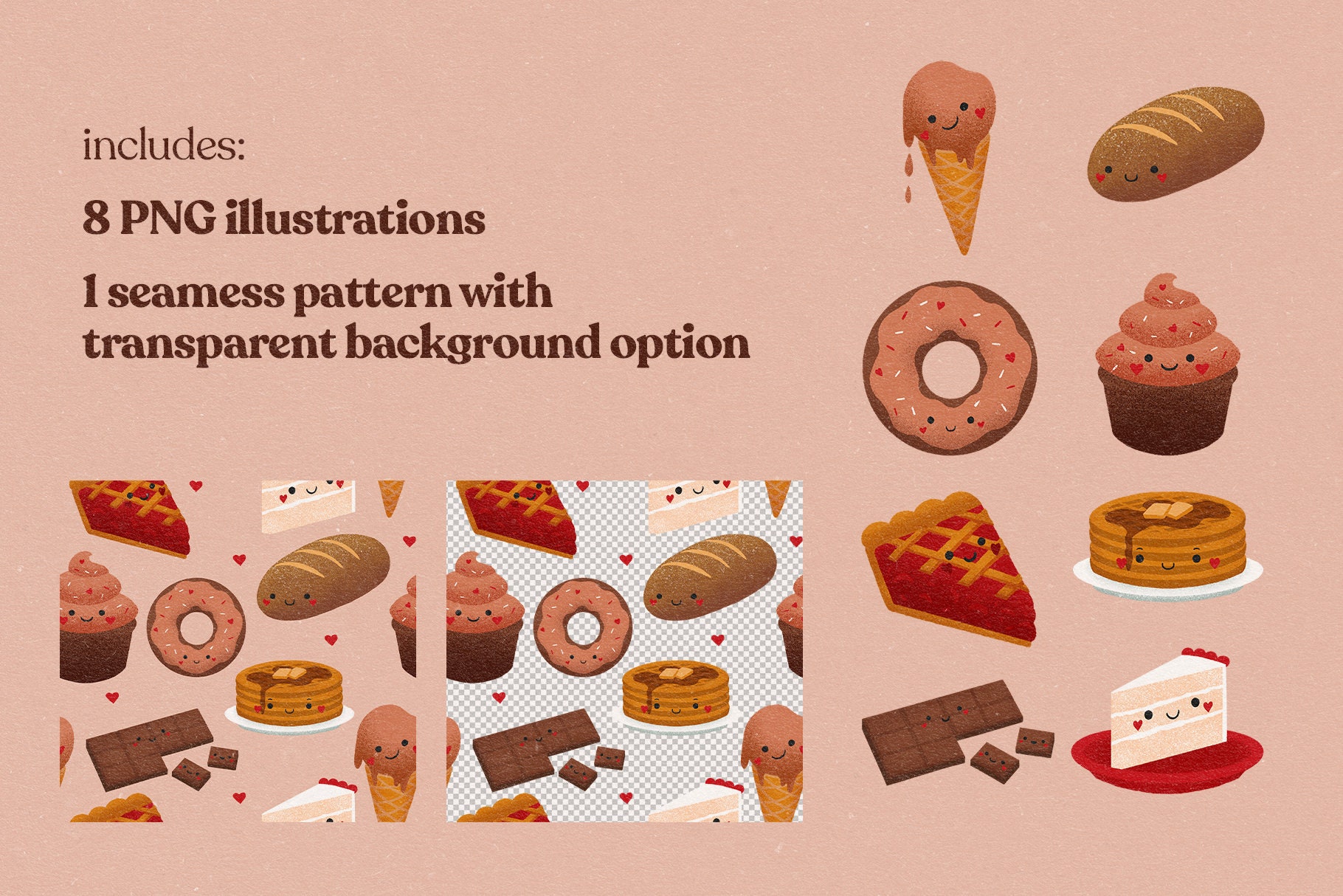 Sweet Desserts PNG, JPG, Pattern, Seamless, Clip Art, Sweets, Donuts ...