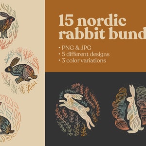 Nordic Rabbit Bundle PNG Design, Easter, Sublimation, Clip Art, Folk ...