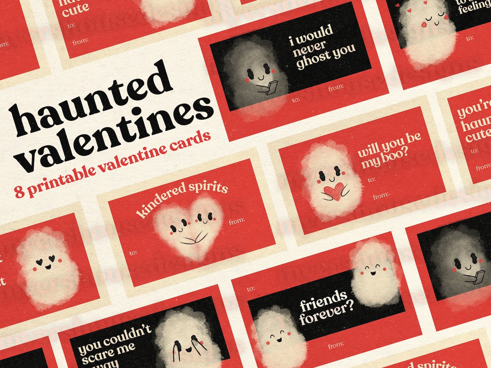 Haunted Valentines, 8 Printable Ghost Valentine's Day Cards - Etsy