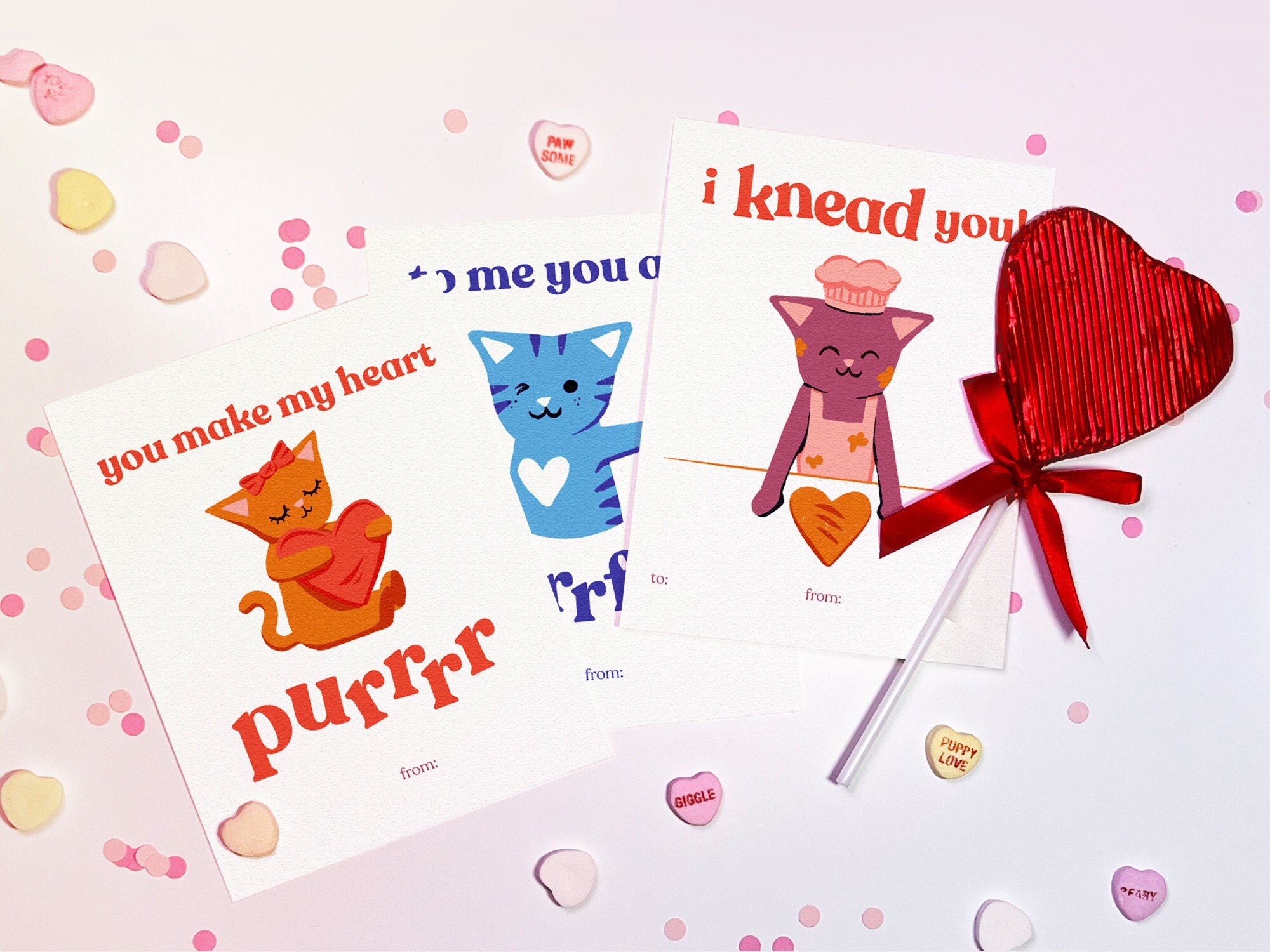 Punny Cat Valentines, 8 Printable Valentine's Day Cards - Etsy