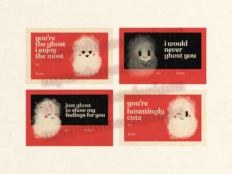Haunted Valentines, 8 Printable Ghost Valentine's Day Cards - Etsy