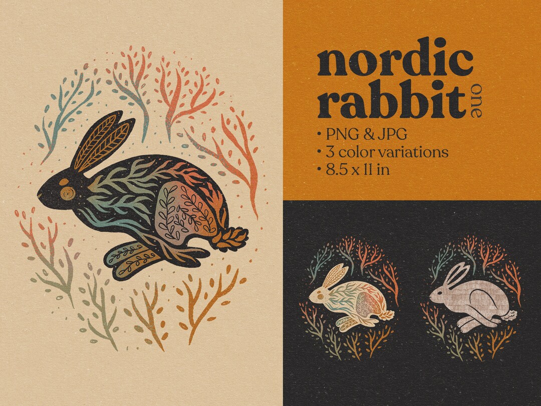 Nordic Rabbit PNG Design, Easter, Sublimation, Clip Art, Folk Art ...
