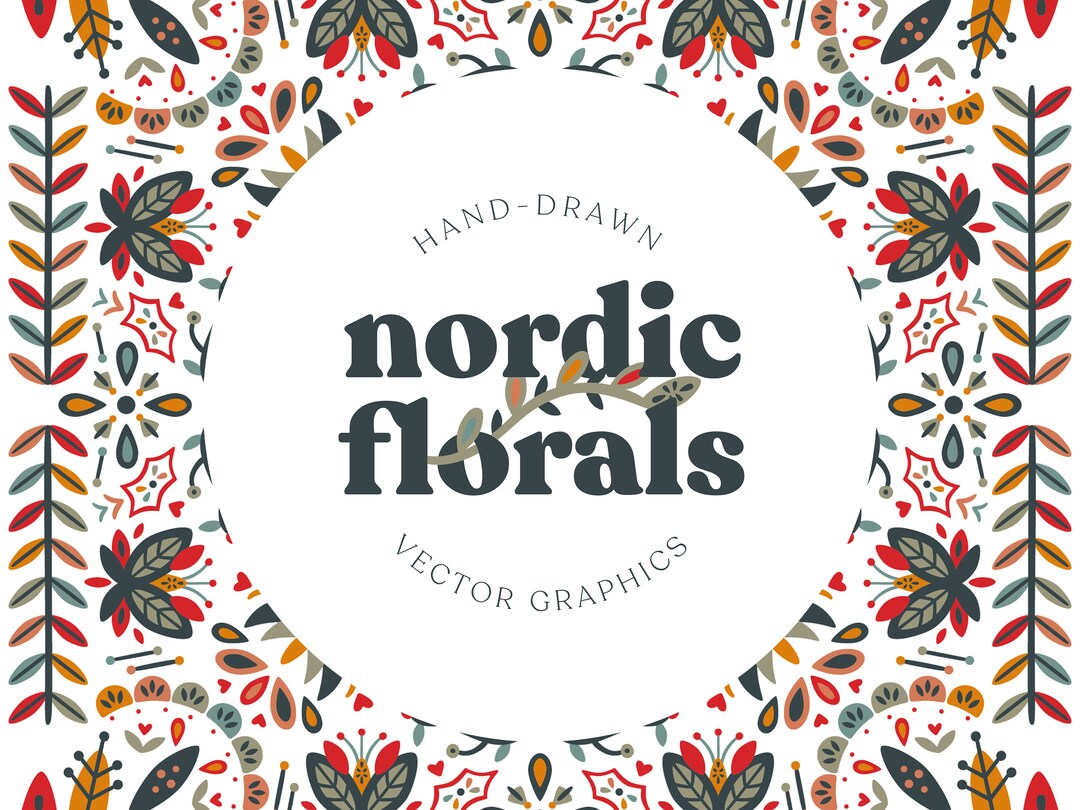 Nordic Florals Vectors, PNG, JPG, Pattern, Seamless, Clip Art, Folk Art ...