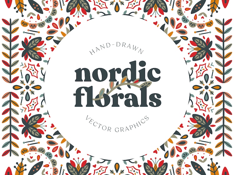 Nordic Florals Vectors, PNG, JPG, Pattern, Seamless, Clip Art, Folk Art ...