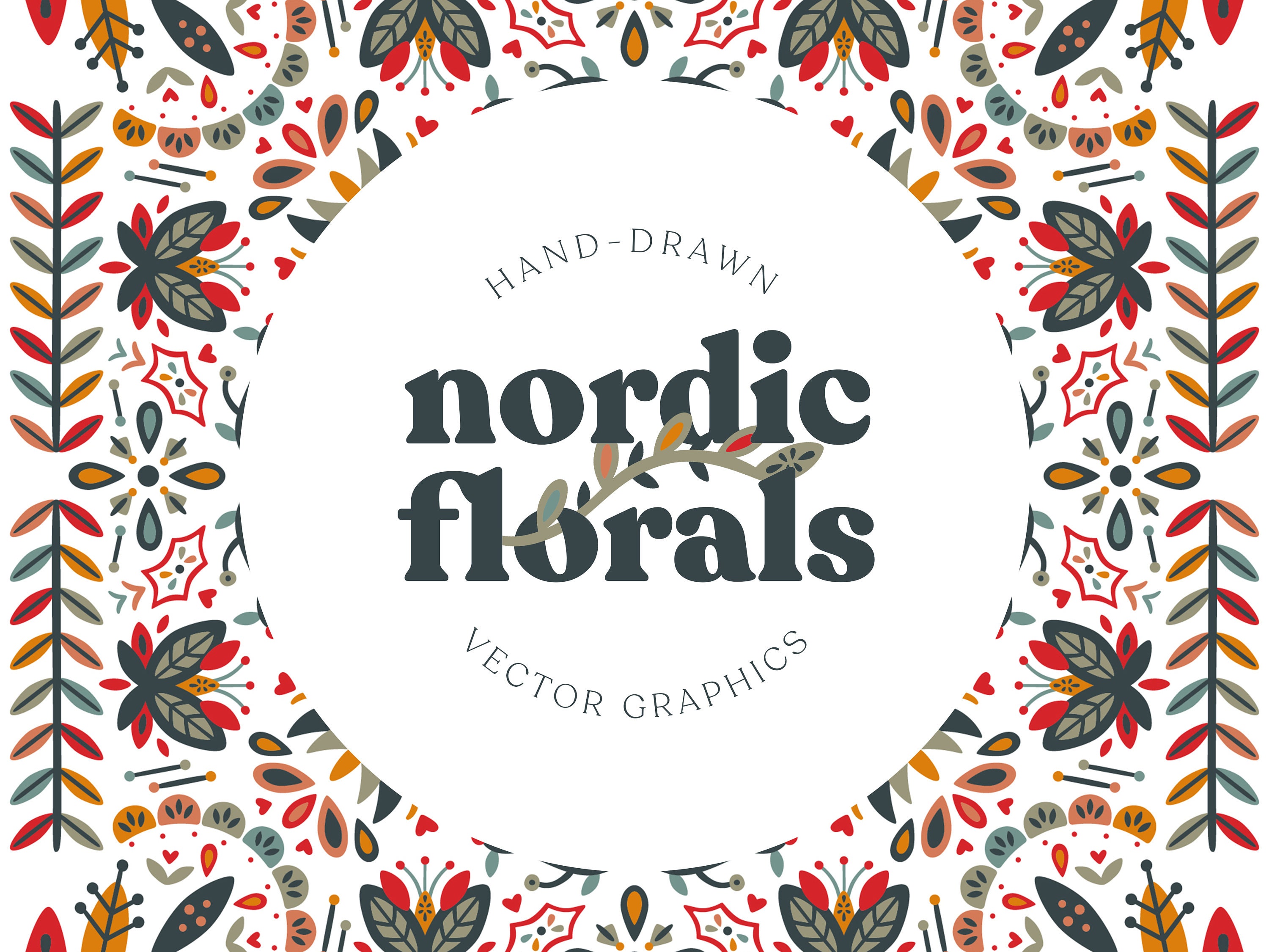 Nordic Florals Vectors, PNG, JPG, Pattern, Seamless, Clip Art, Folk Art ...