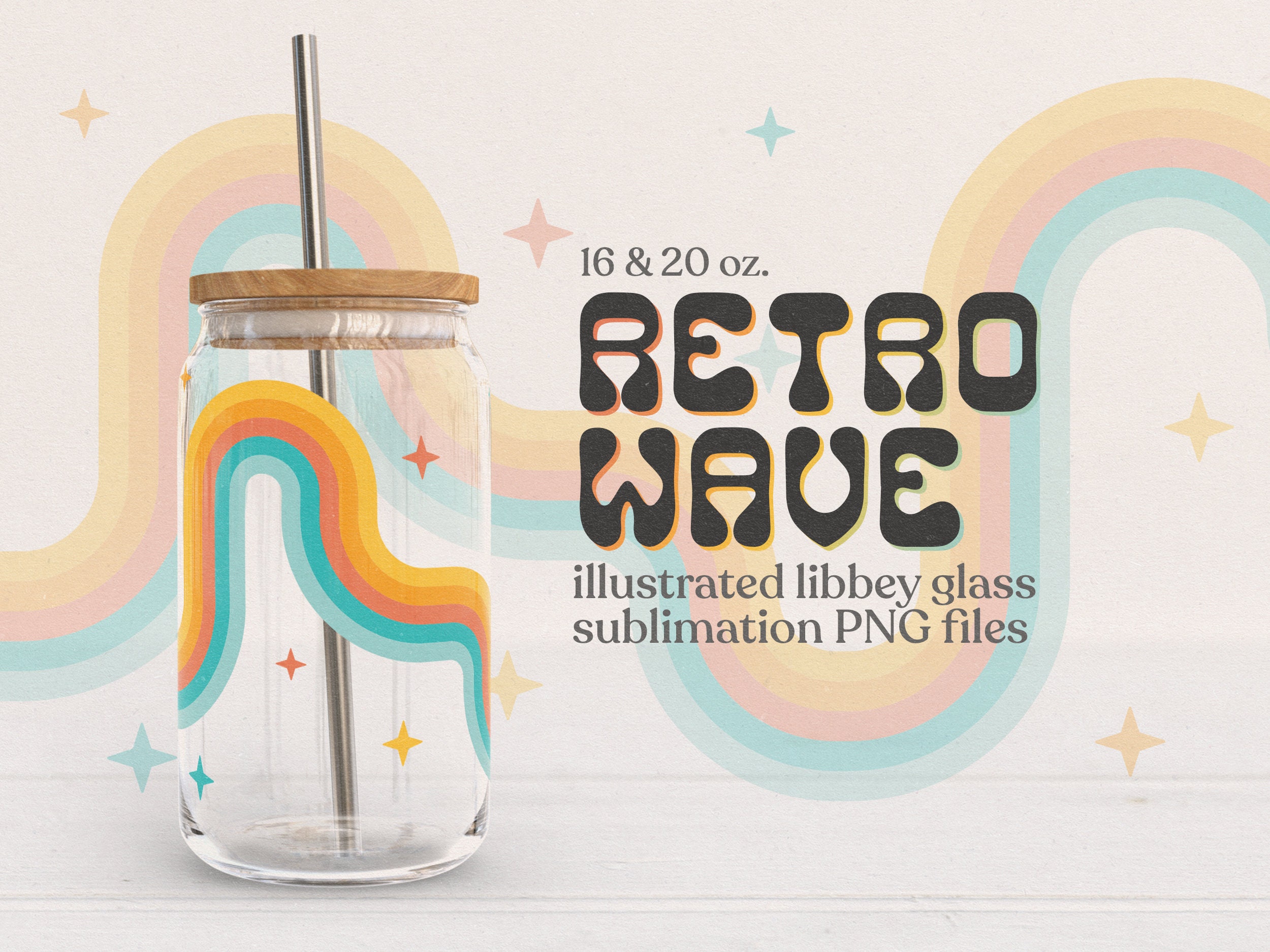 Retro Wave 16 & 20 Oz. Libbey Glass Can Sublimation PNG Files, Design ...