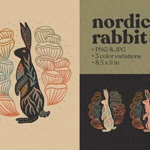 Nordic Rabbit Bundle PNG Design, Easter, Sublimation, Clip Art, Folk ...