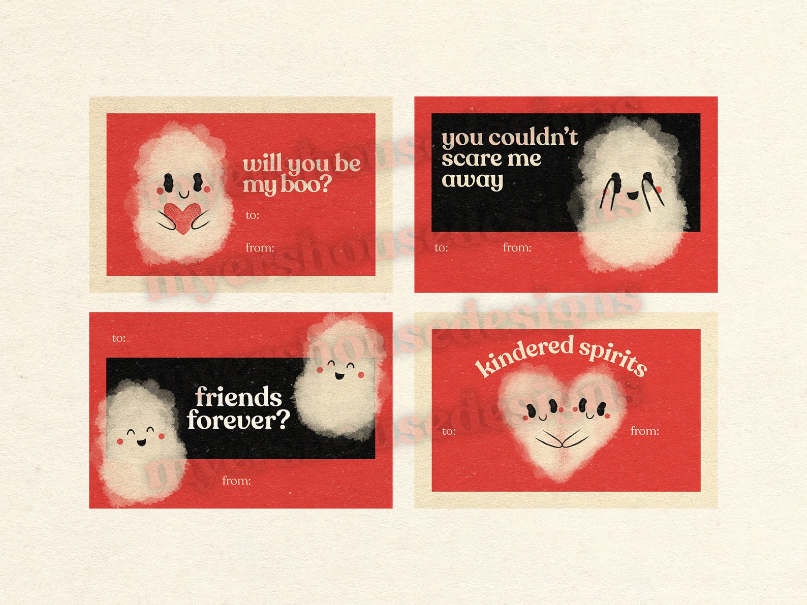 Haunted Valentines, 8 Printable Ghost Valentine's Day Cards - Etsy