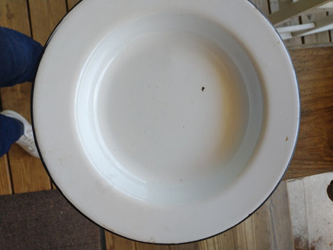 Vintage, Enamelware White Bowl, Shallow Pan, Plate - Etsy