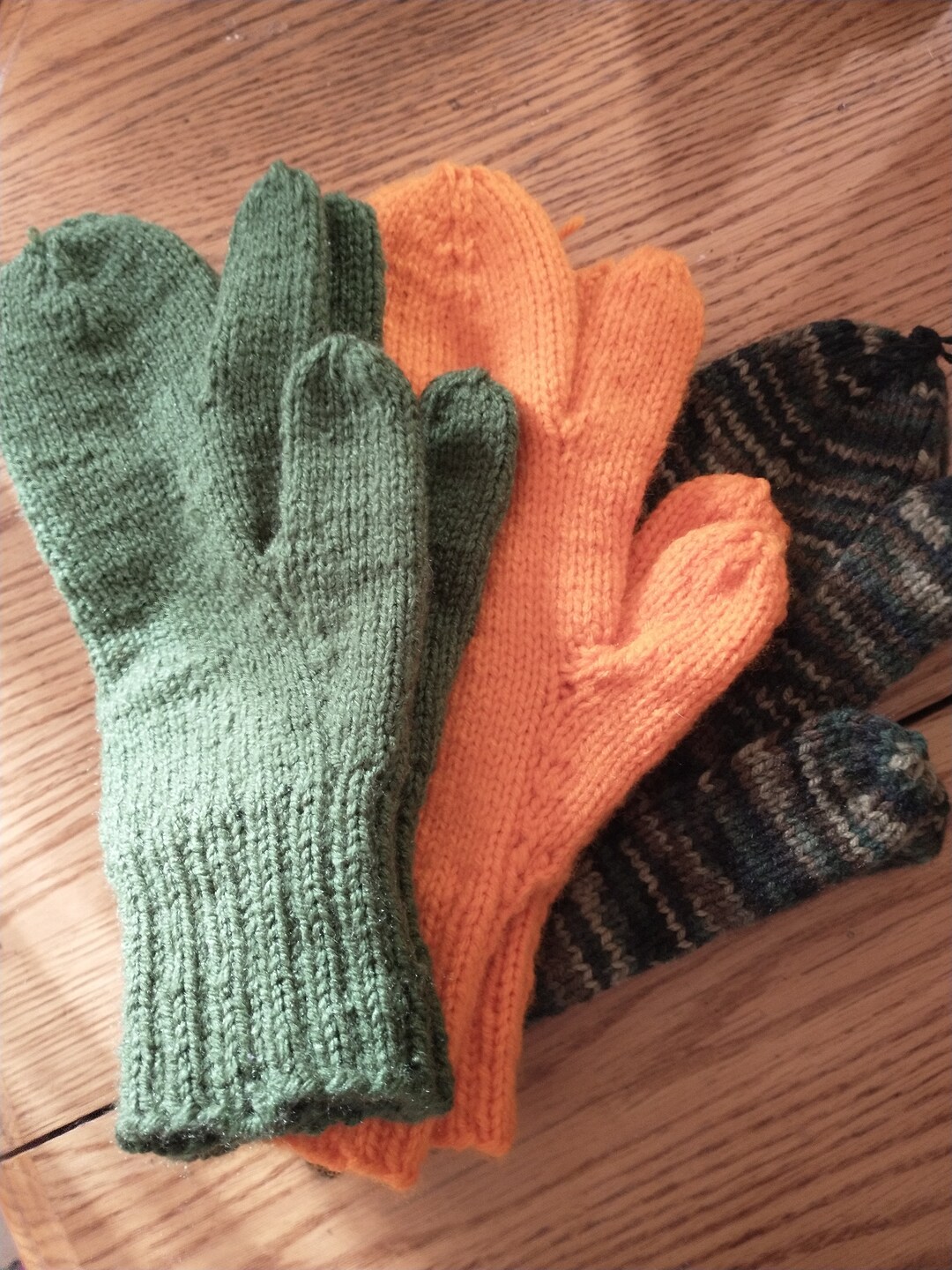 Hand Knit, Two Fingered, Mens Mittens, Trigger Finger, Hunting Mittens ...