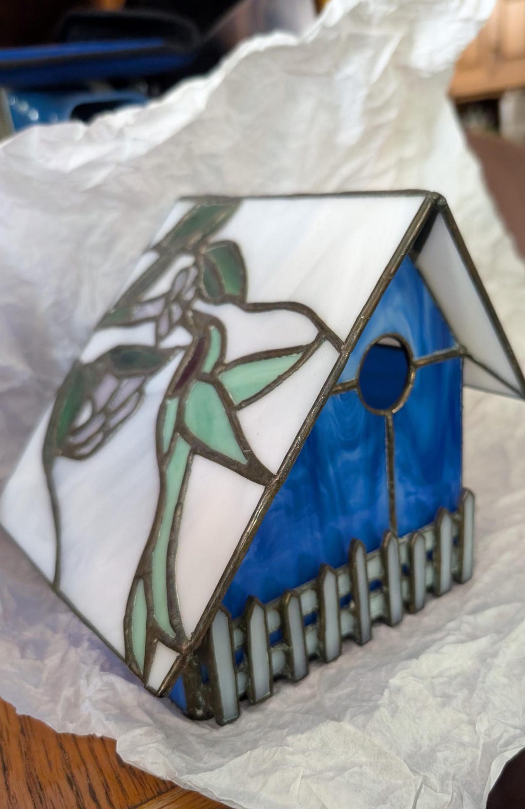Hand Made Stained Glass Bird House. Free Shipping - Etsy