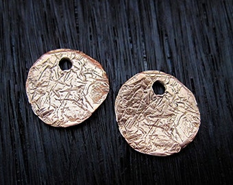 Small Round Textured Disc Charms in Gold Bronze set of 2 | Etsy