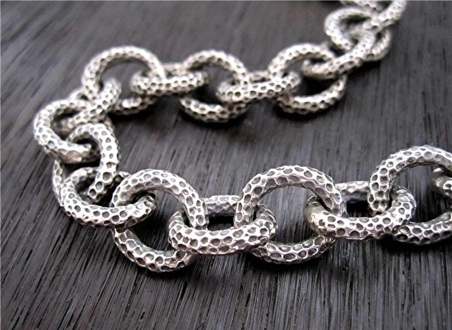 Chunky Artisan Dimpled Textured Sterling Silver Link Chain (multiple ...