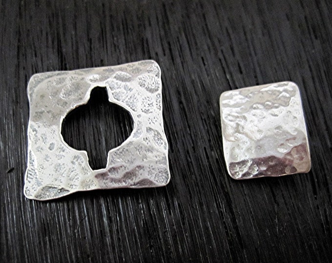 Artisan Handmade Square Hammered Clasp in Sterling Silver (one Set) (Y ...