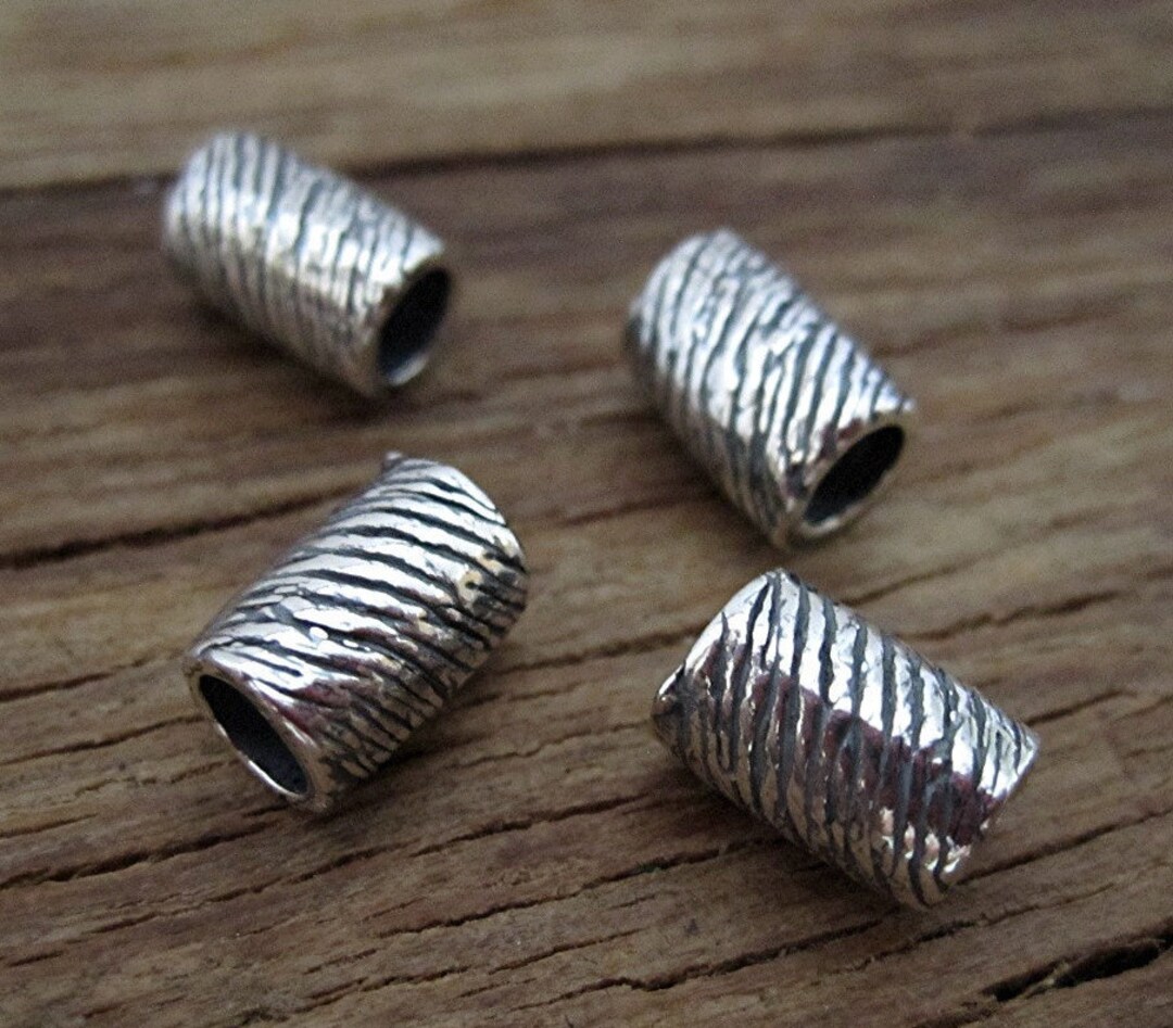Artisan Textured Diagonal Striped Sterling Silver Bead and Slider (one ...