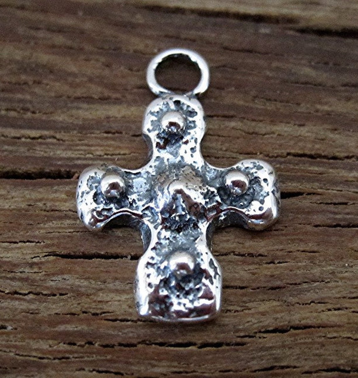 Rustic Artisan Dotted Cross Charm in Gold Bronze one - Etsy