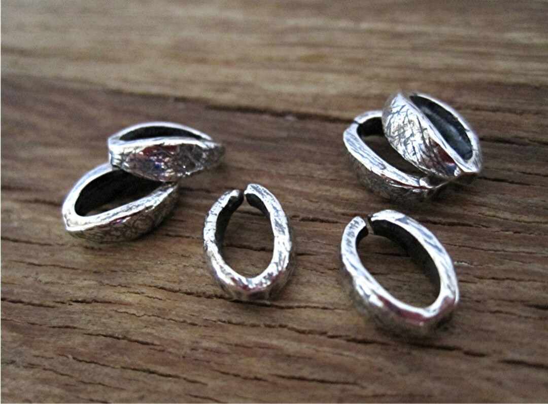 Small Oval Sterling Silver Textured Bail Enhancer and Open Jump Ring ...