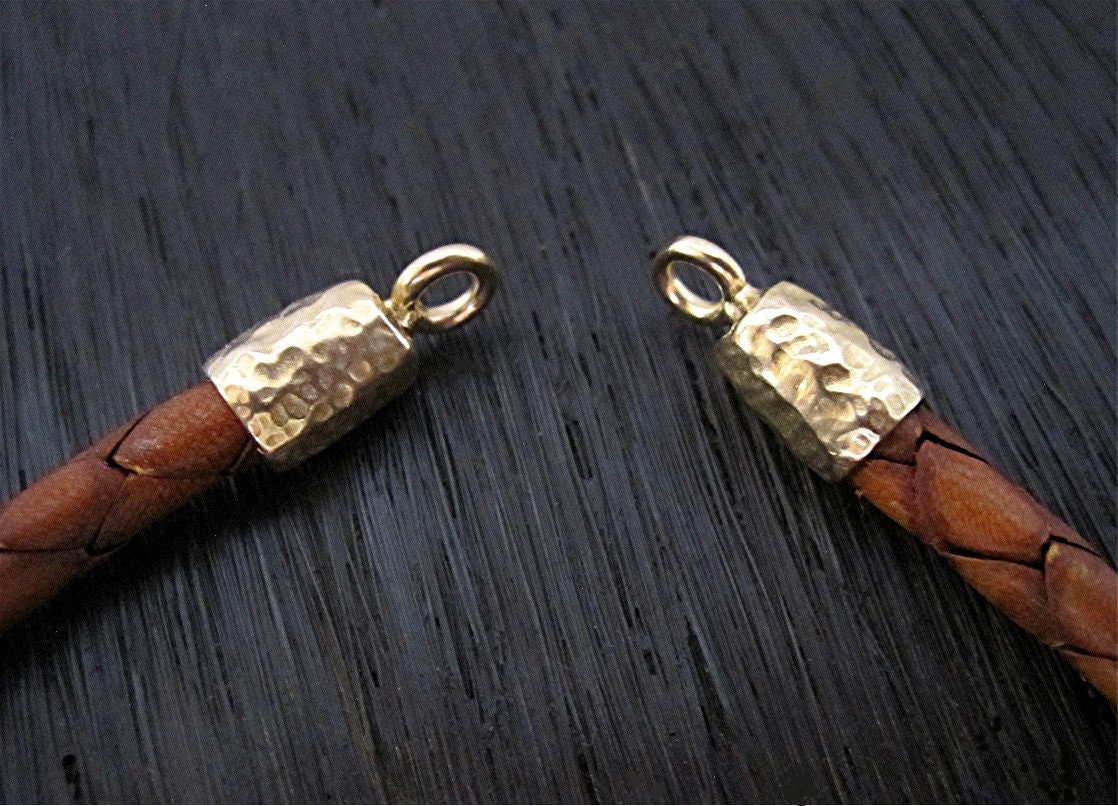 4mm Artisan Textured End Caps and Leather Caps in Sterling Silver (one ...