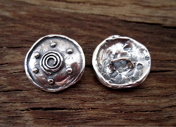 One Artisan Sterling Silver Dotted Spiral Button and Leather | Etsy