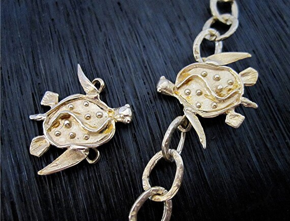 Small Artisan Sea Turtle Chain Link and Connector in Gold - Etsy