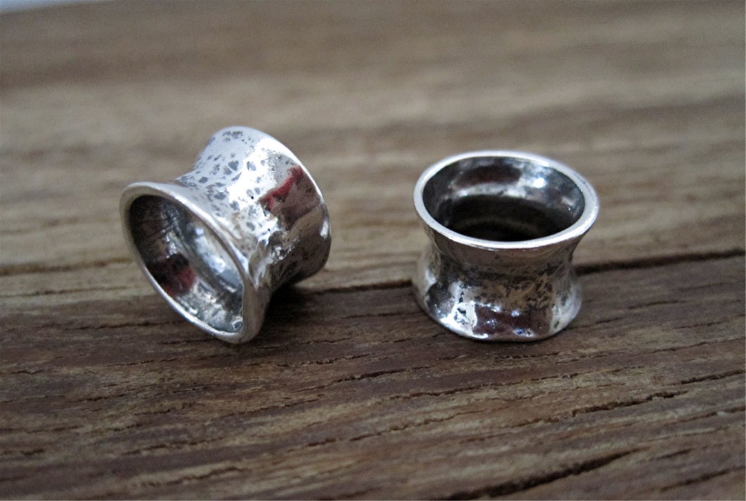 One Medium Hammered Concave Artisan Sterling Silver Bead and Slider ...