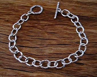 Textured Artisan Sterling Silver Chain Link Bracelet 7 1/4 Inches - Etsy